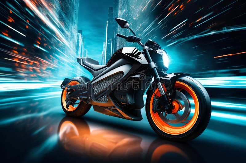 A Futuristic Electric Motorcycle Silently Zooming by Modern Futurism ...
