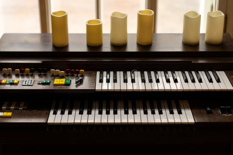 Electric Organ Keys. Old Electric Organ. Old Fashioned Double Keyboard ...