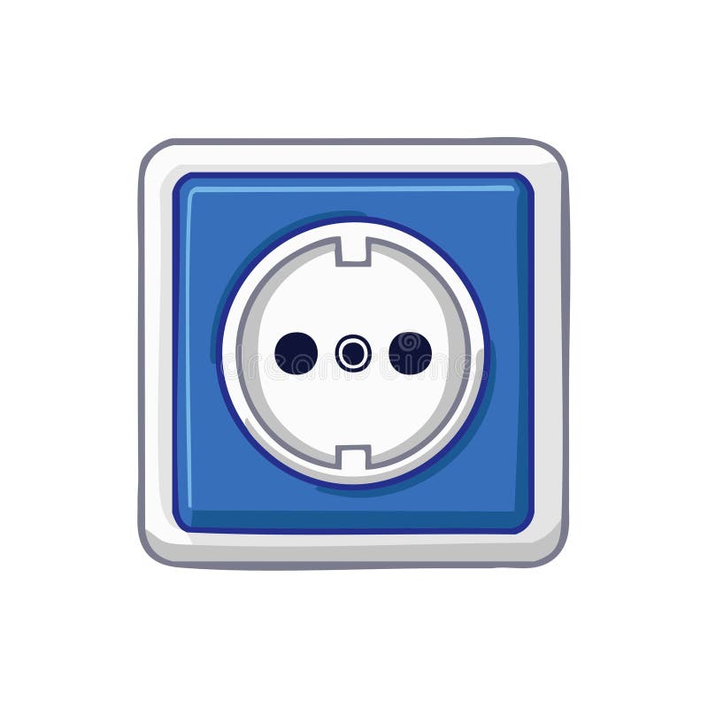 Electric Outlet Cartoon Illustration Blue and White Power Socket with ...