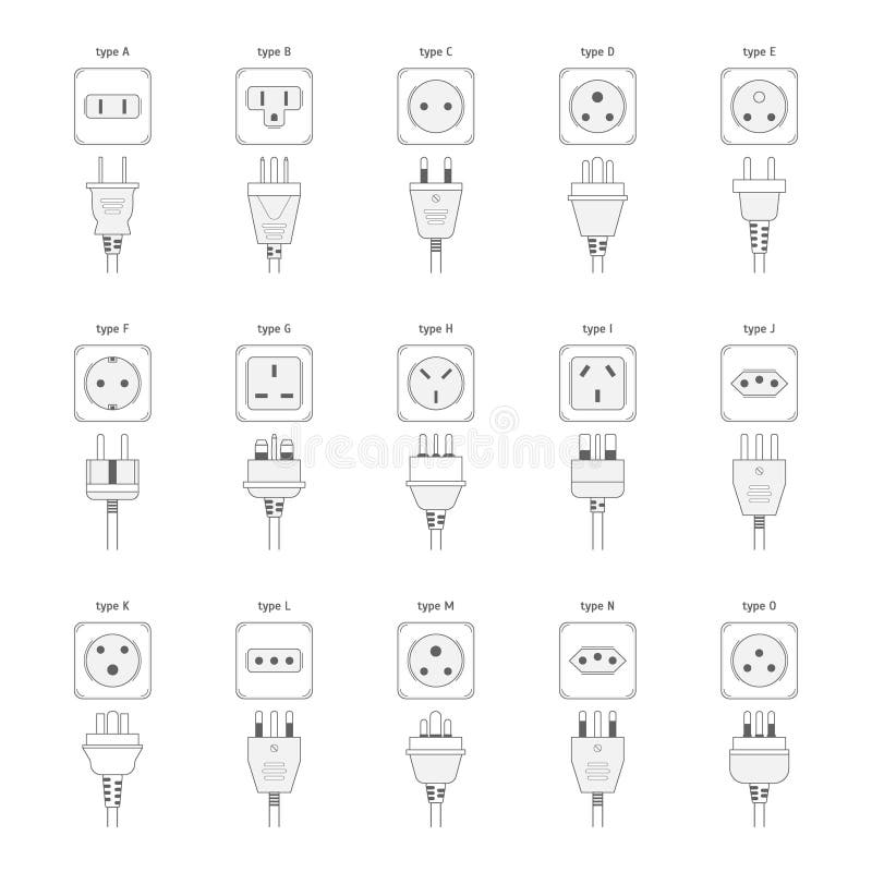 Electric Outlet Signs Black Thin Line Icon Set. Vector Stock Vector ...