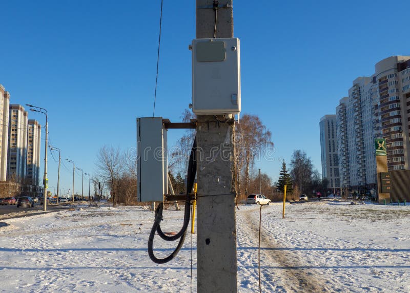 Electric Panel on the Pole. Technology in the City Stock Photo - Image ...