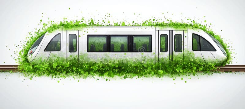 Electric Passenger Train Covered in Green Plants. Eco-Friendly ...
