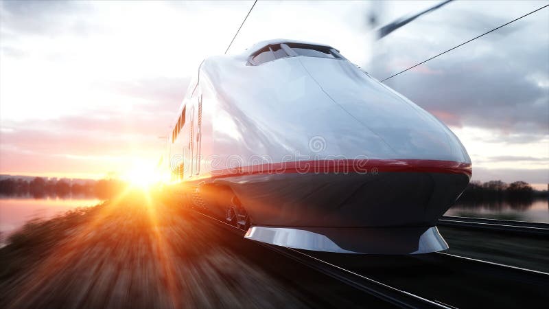 Electric Passenger Train. Very Fast Driving. Journey and Travel Concept ...