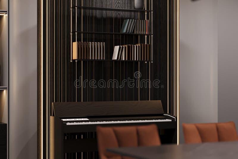 Electric Piano with Album Arranged on the Wall Unit, 3D Rendering Stock ...