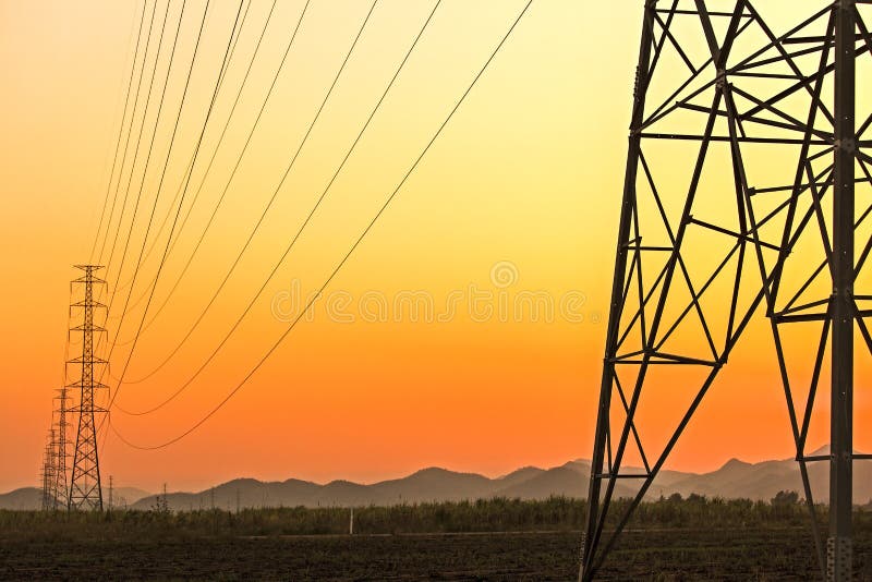 Electric Pillar on Light of Sunset Stock Photo - Image of tall ...