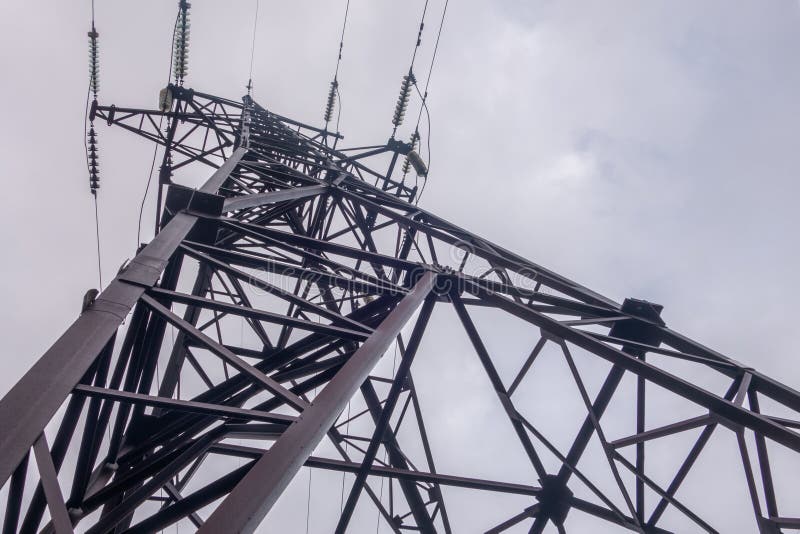 Electric Pillar with Lots of Wires Shot from Below Stock Image - Image ...