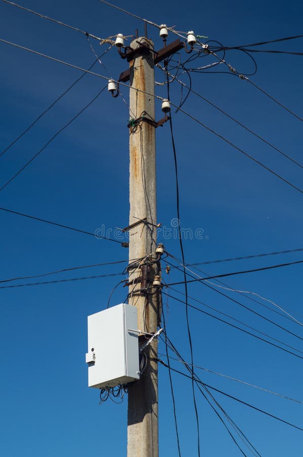 Electric pillar with wires stock photo. Image of steel - 91941464