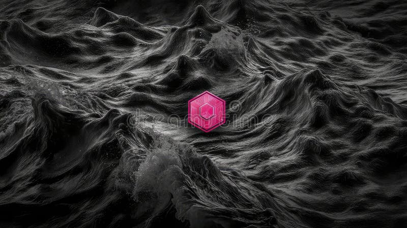 Electric Pink Hexagon Embedded in Layered Grayscale Waves, Surreal ...