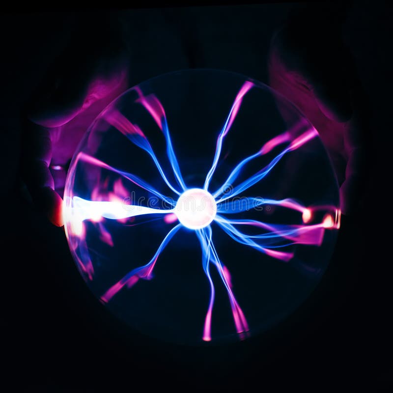 Electric Plasma Ball on Black Background Stock Photo - Image of arms ...