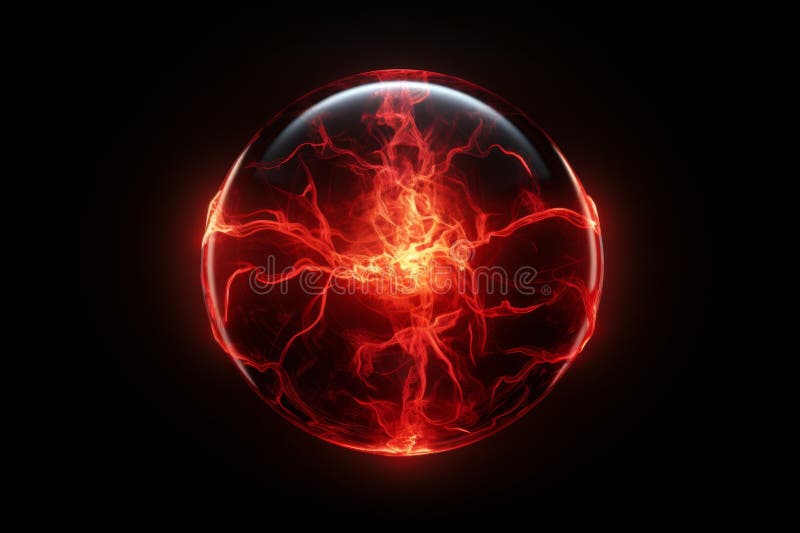 Electric Plasma Sphere with Energetic Red Lightning Stock Illustration ...