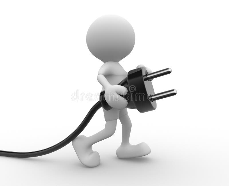 3D Man Putting Pin Plug into Socket Stock Illustration - Illustration ...