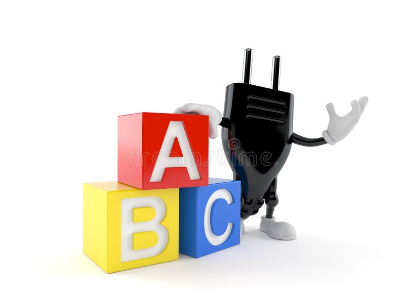 Electric Plug Character with Toy Blocks Stock Illustration ...