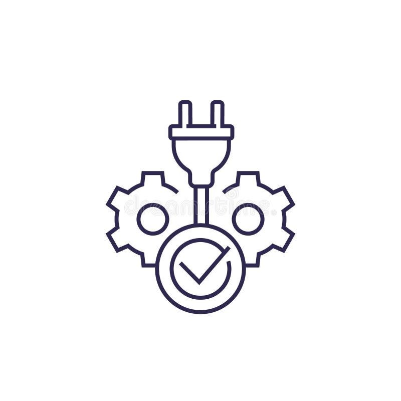 Electric Plug and Check Mark, Line Icon Stock Illustration ...