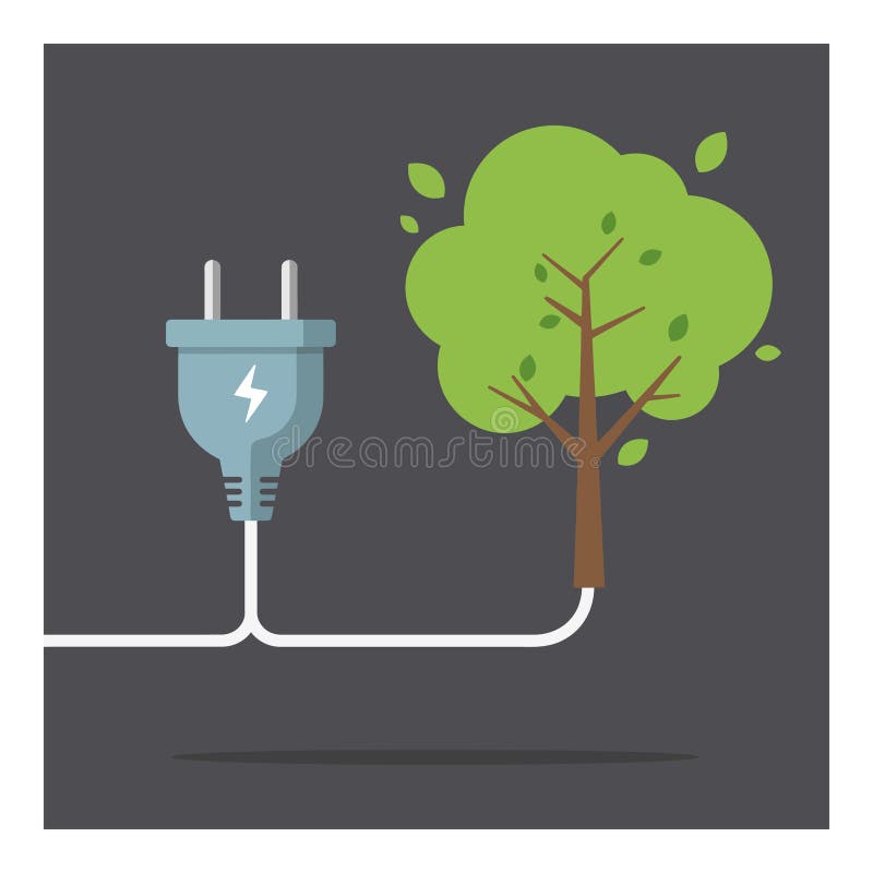 Electric Plug Connected To a Tree Symbolizing Renewable Energy in a ...