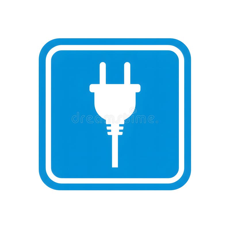 Electric Plug Icon in Blue Square on White Background Stock ...