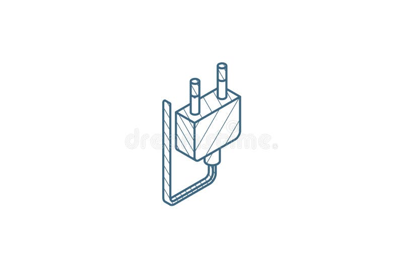 Electric Plug Isometric Icon. 3d Line Art Technical Drawing. Editable ...