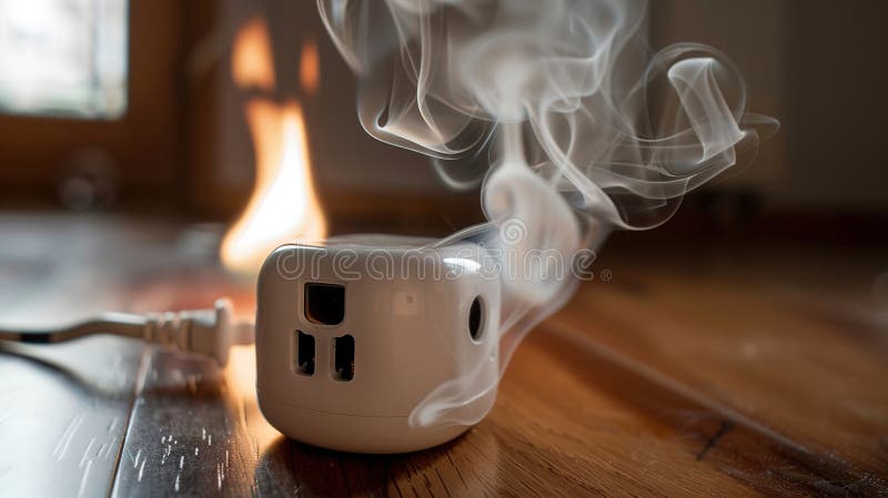 Electric Plug Malfunction, Indoor Smoke and Flames. Generative Ai Stock ...