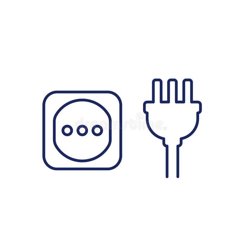 Electric Plug with 3 Pins and Socket, Line Vector Stock Vector ...