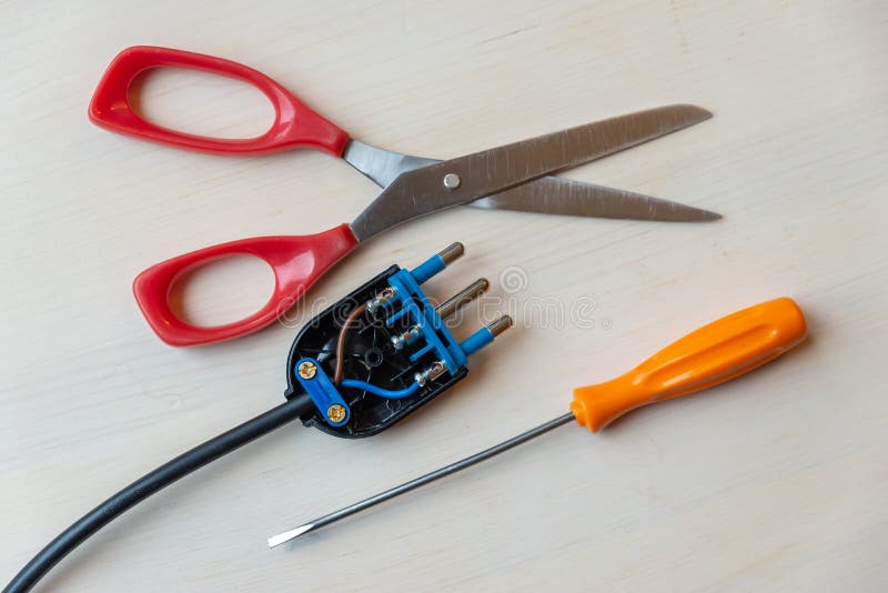 Electric Plug, Screwdriver and Scissors Stock Image - Image of electric ...