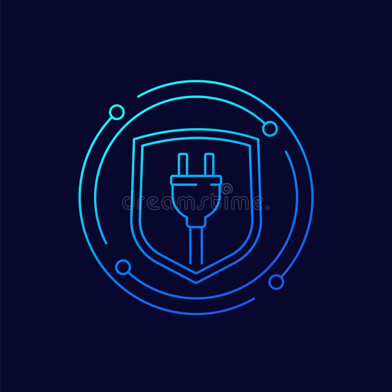 Electric Plug and Shield Icon, Linear Design Stock Vector ...