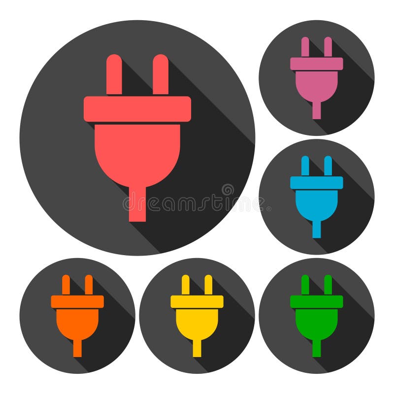 Electric Plug Sign Icon, Power Energy Symbol Set with Long Shadow Stock ...
