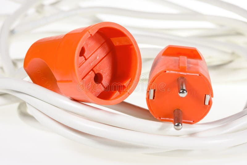 Electric Plug and Socket Red Color on White Wires Stock Photo - Image ...