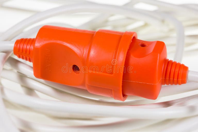 Electric Plug and Socket Red Color on White Wires Stock Photo - Image ...