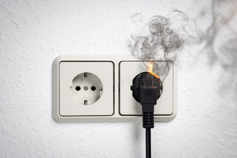 Electric Plug and Socket with Smoke and Fire Stock Image - Image of ...