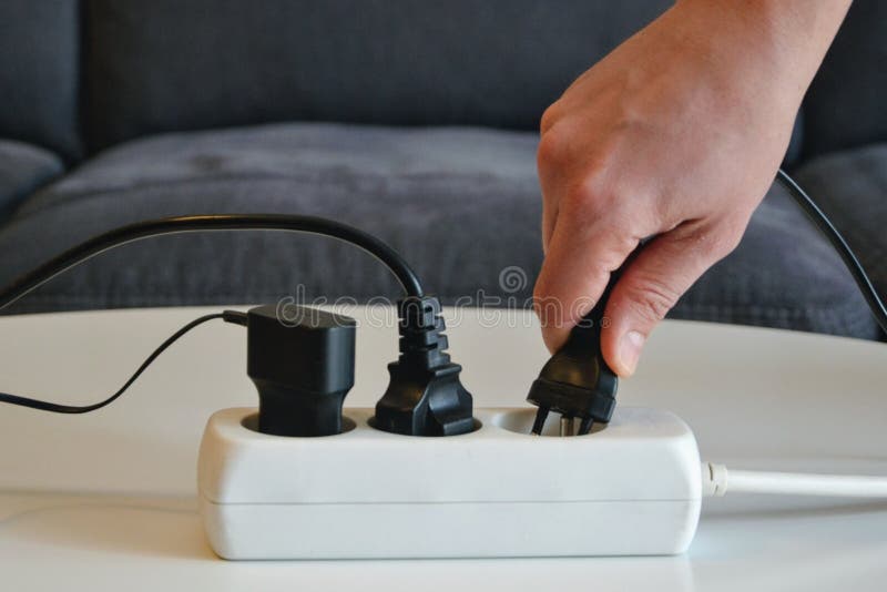Electric Plugs with Multi-socket Power Strip Stock Image - Image of ...