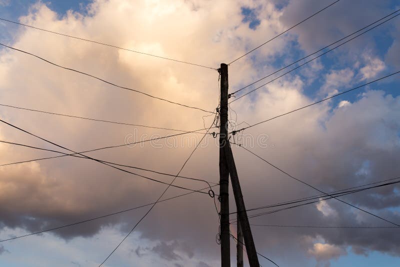 Electric Pole at Dawn on Nature Stock Image - Image of electricity ...
