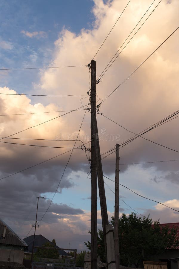 Electric Pole on the Background of Night Sky Stock Photo - Image of ...