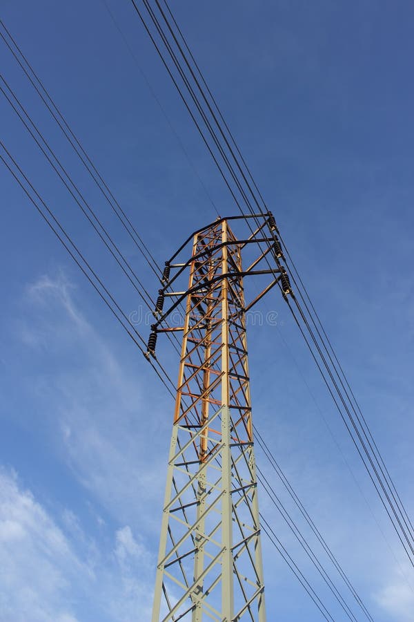 Electric Pole and Blue Sky Background Stock Image - Image of current ...