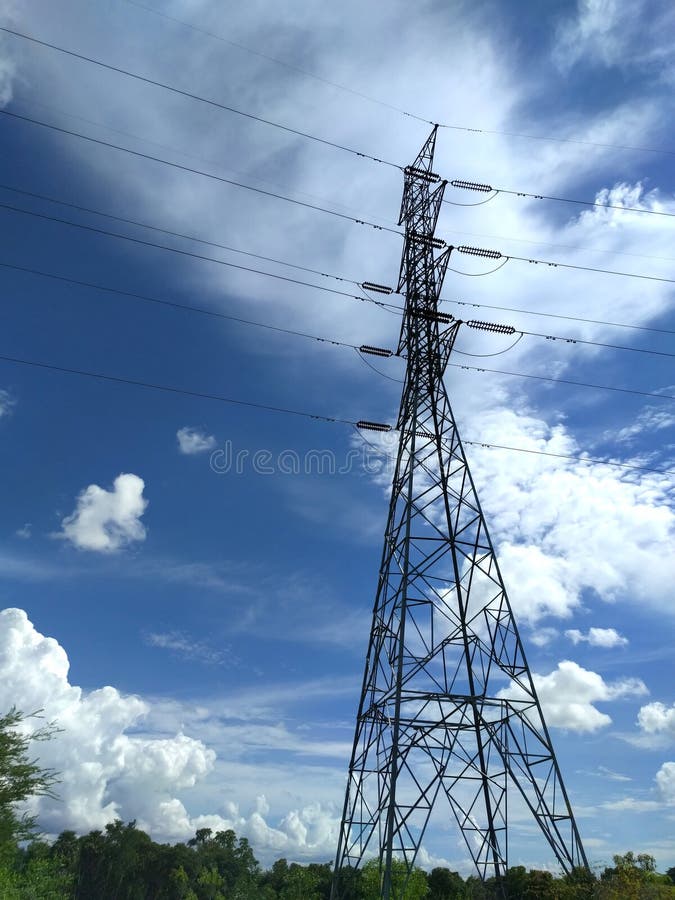 Electric pole on blue sky stock image. Image of line - 110068355
