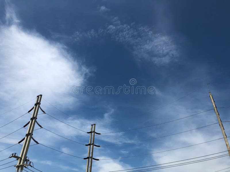 Electric Pole and Cable Lines Stock Image - Image of station, power ...