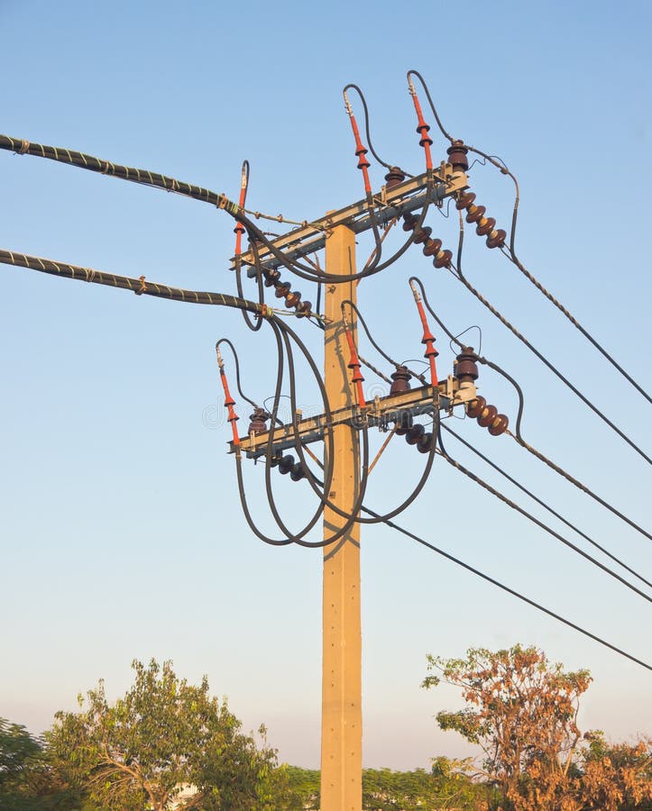 Electric Pole and Cable Wiring Stock Photo - Image of mast, ceramic ...