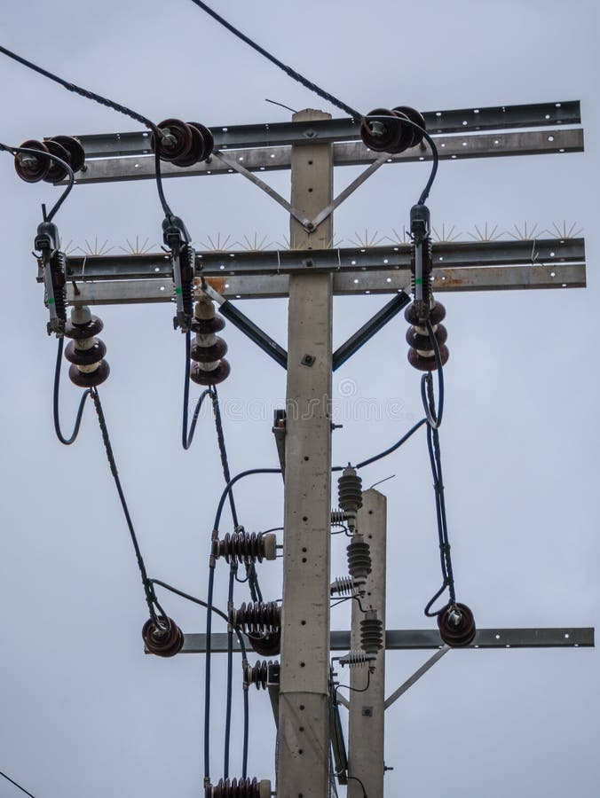 Electric Pole,cables and Blue Sky Background Stock Image - Image of ...