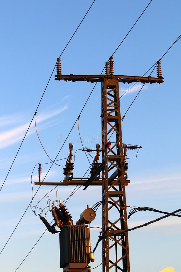 Electric Pole with Insulators and Wires through Which Current Flows ...