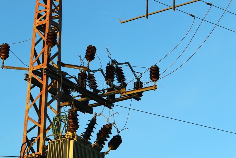 Electric Pole With Insulators And Wires Through Which Current Flows ...