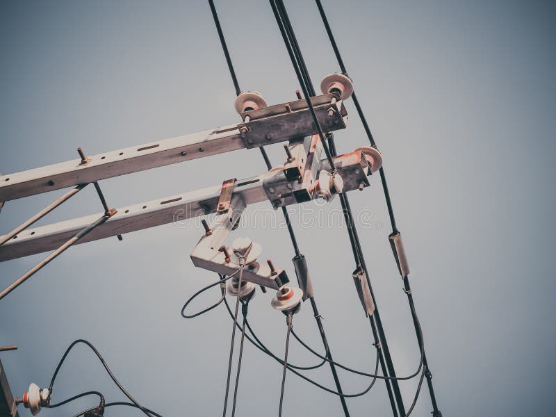 Electric Pole with Electric Transformers and Electrical Cables Stock ...