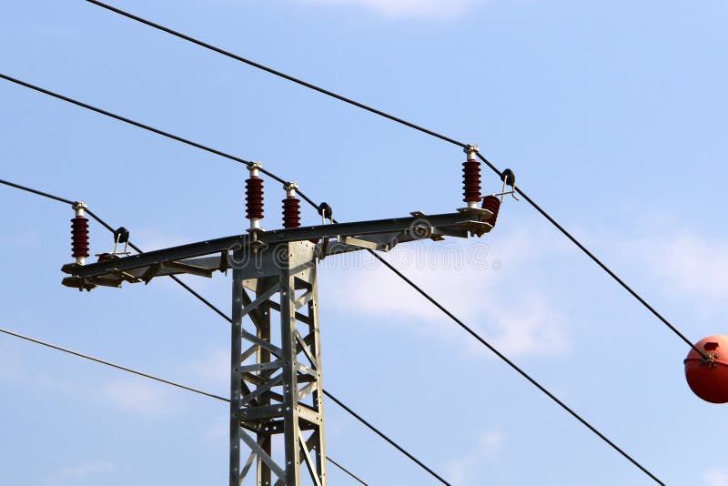 Electric Pole with Insulators and Wires through Which Current Flows ...