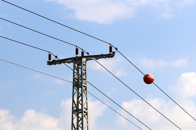Electric Pole with Insulators and Wires through Which Current Flows ...