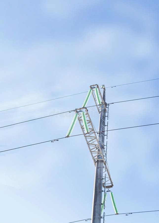 Electric Pole Mast with Wires on Sky Background Stock Photo - Image of ...