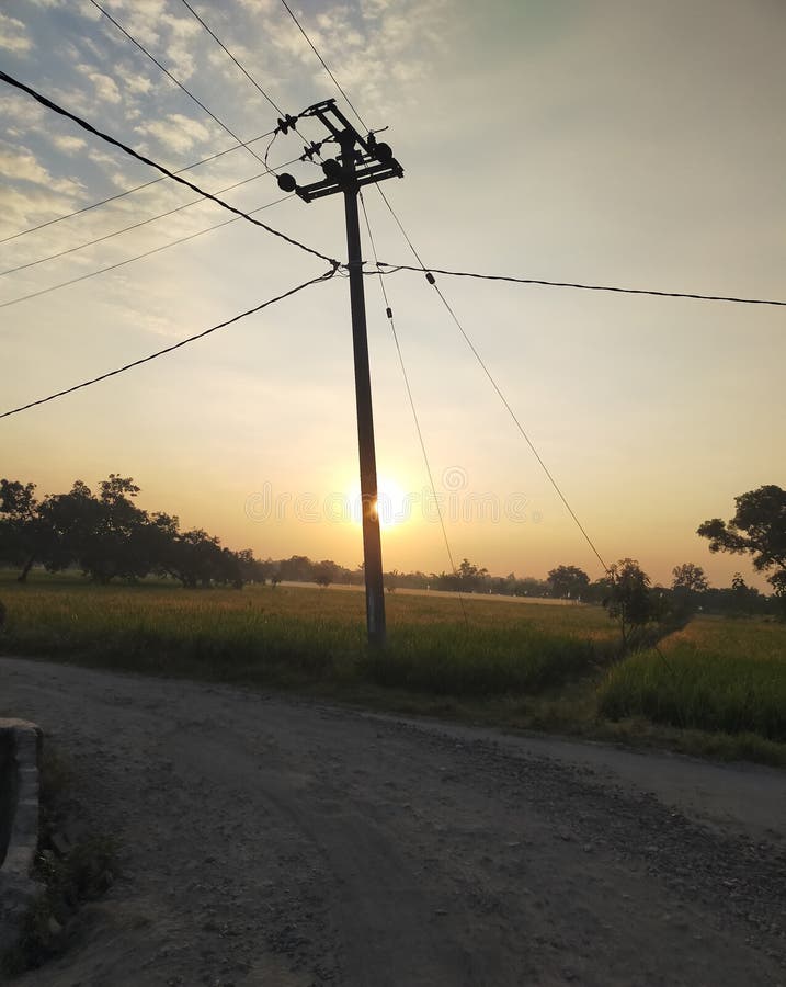 Electric Pole One Morning in the Countryside Stock Photo - Image of ...
