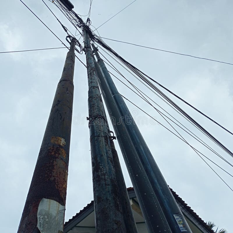 Electric Pole Photo and Blue Sky Stock Photo - Image of blue, pole ...