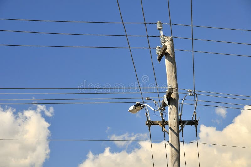 Electric Pole with Power Cables Stock Photo - Image of blue, electrical ...