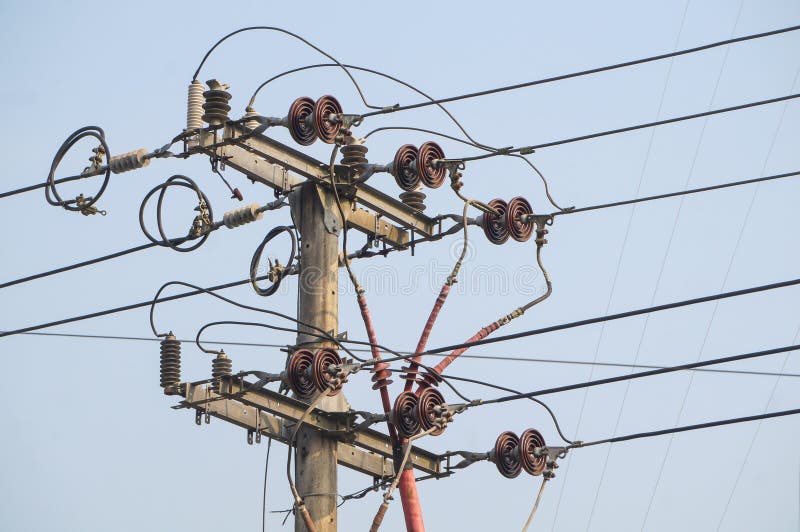 Electric Pole with Power Cables Stock Photo - Image of construction ...