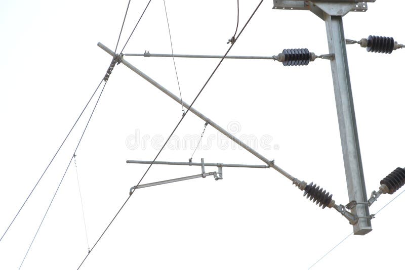 Electric Pole on Power Line,electric Line on Railway Track. Stock Photo ...