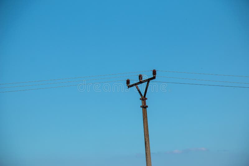 Electric Pole Power Lines Outgoing Electric Wires Againts on Cloud Blue ...