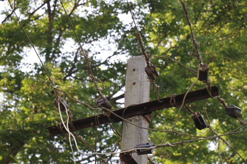 Electric Pole or Power Pole with Tree on Background Stock Photo - Image ...
