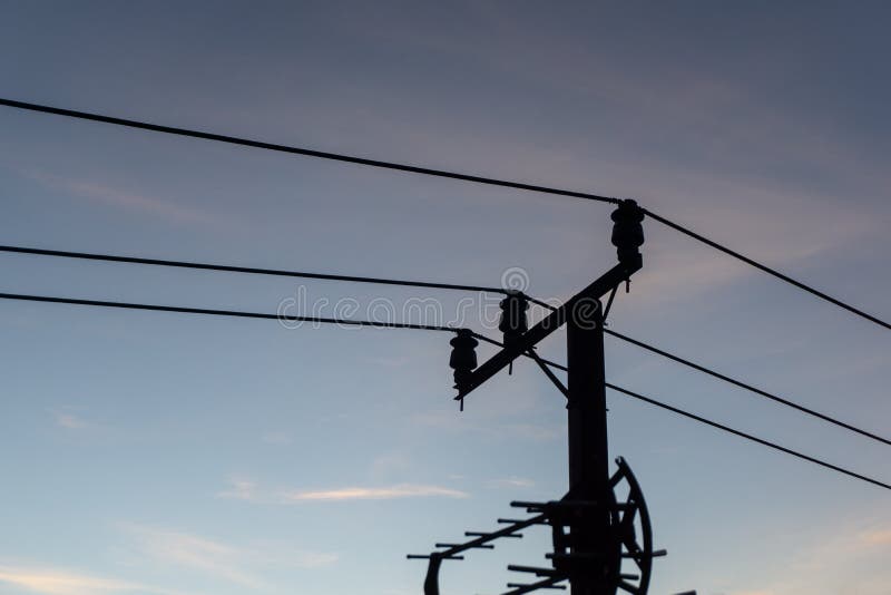 Electric Pole Silhouette at Sunset Stock Photo - Image of wires, light ...